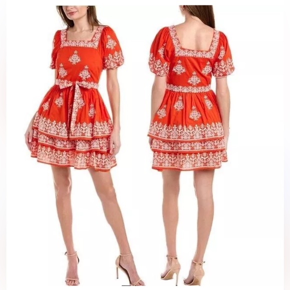 Boden | Dresses | Boden Square Neck Red White Embroidered Rara Dress Sz ...